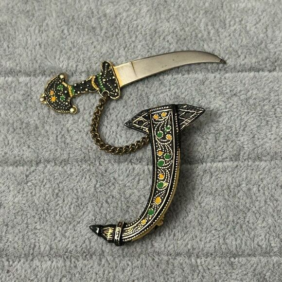 Spain | Jewelry | Vintage Damascene Curved Sword With Removable Sheath ...